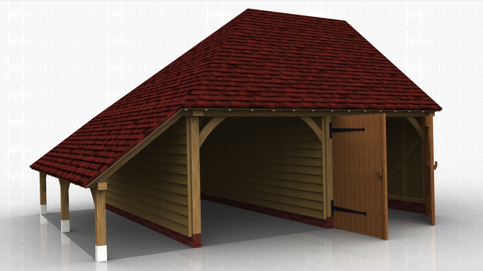 2-Bay Oak Framed Garage | 1 Open Bay | Logstore | WS00090