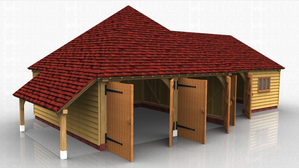 4-Bay Oak Frame Garage | Open Bays | Enclosed Workshop | WS00092
