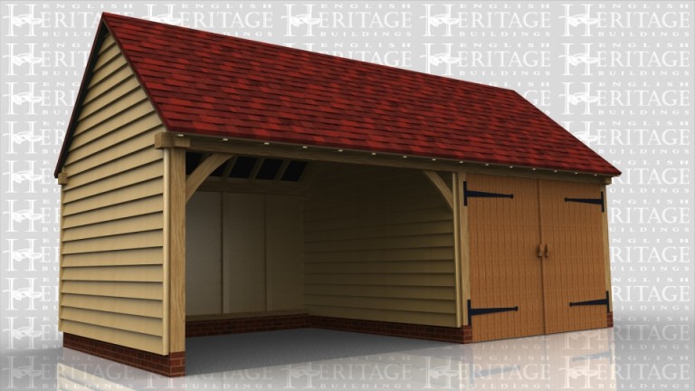 2-Bay Oak Framed Garage | 1 Enclosed & 1 Open Bay | WS00155